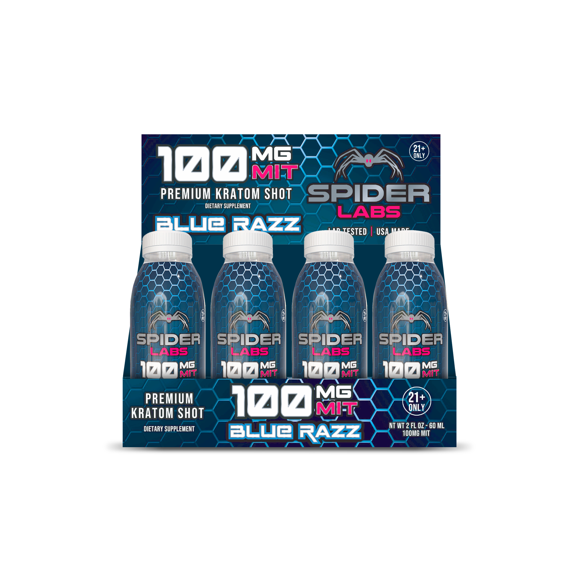 Kratom Shot Blue Razz Flavor 100mg MIT 12ct Display | Blue Moon Hemp ...