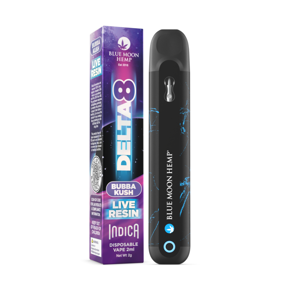 Delta 8 Live Resin 2 Gram Disposable Vape Bubba Kush | Blue Moon Hemp ...